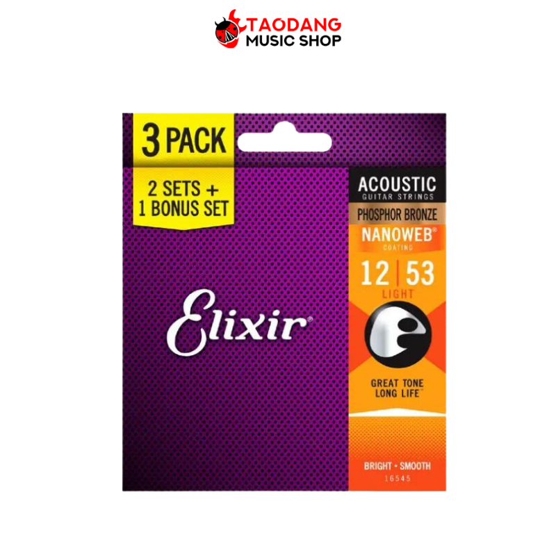 Elixir NANOWEB LIGHT 3 SET PHOSPHOR BRONZE ขนาด 12-53 สายกีต้าร์โปร่ง ...